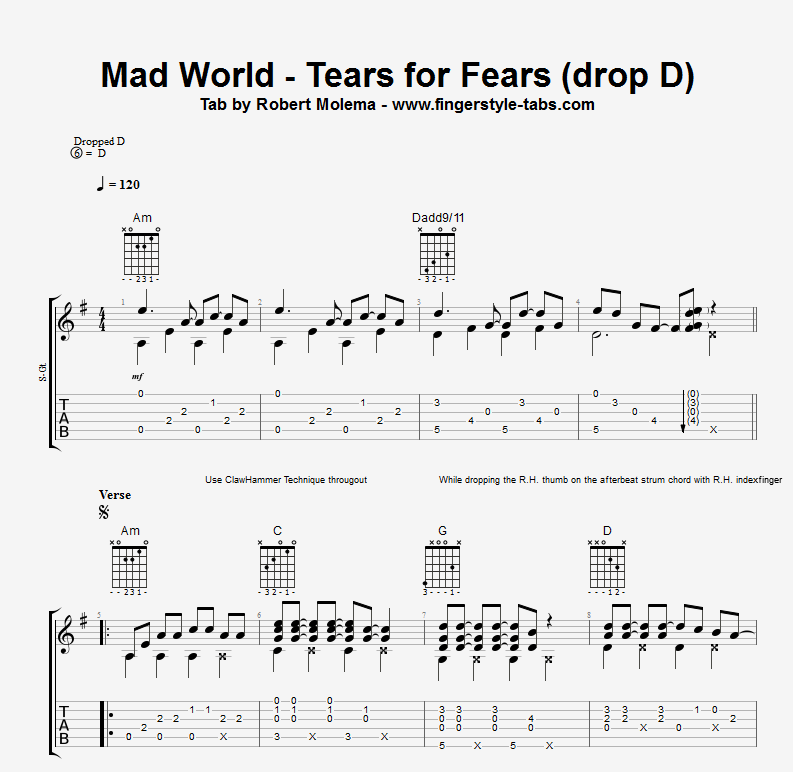 Gary Jules Mad World Guitar Chords